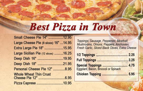 Pizza Corner Pizzeria & Restaurant Menu * We Deliver * Open 7 Days